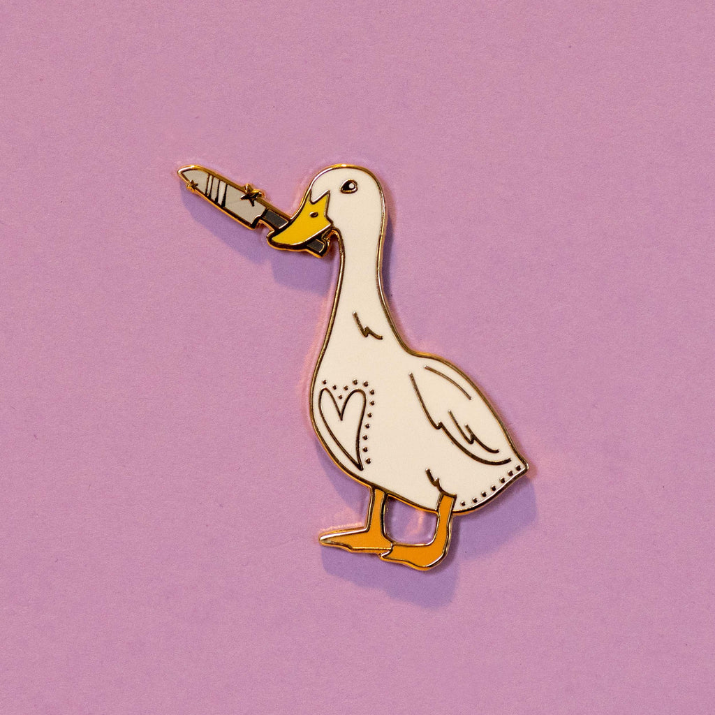 Goose with Knife Enamel Pin – Malz Palz